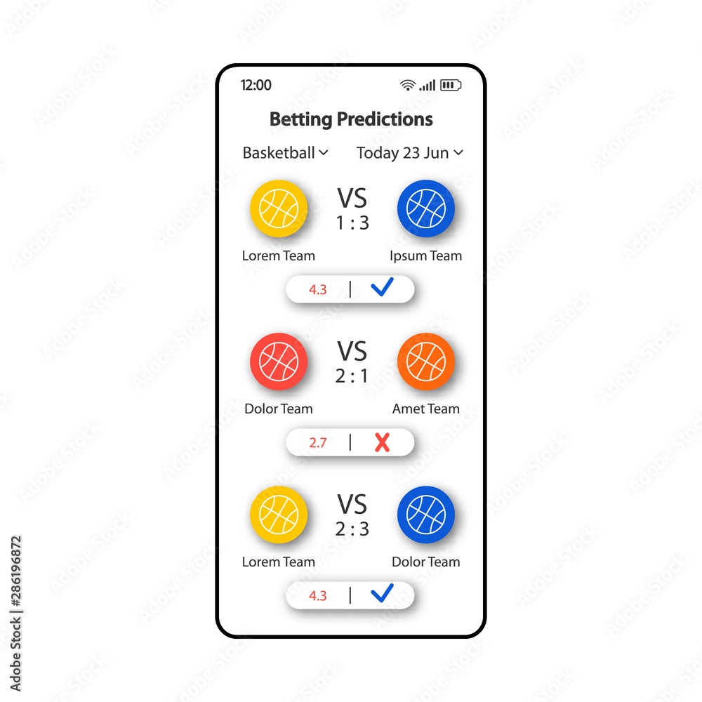 Betting predictions smartphone interface vector template. Mobile app ...