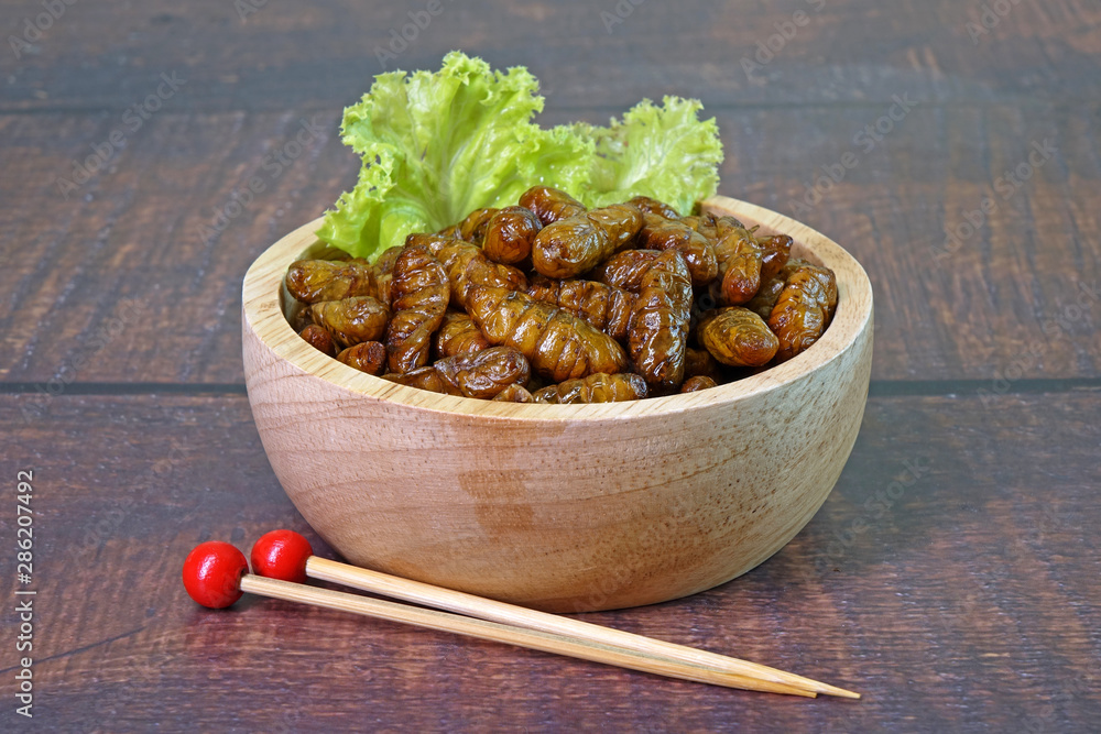 Edible insects : Deep fried crispy salted Silkworm pupae. Entomophagy ...