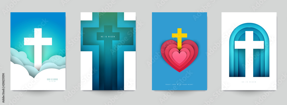 Set of creative modern religious concept with christian cross. Template ...