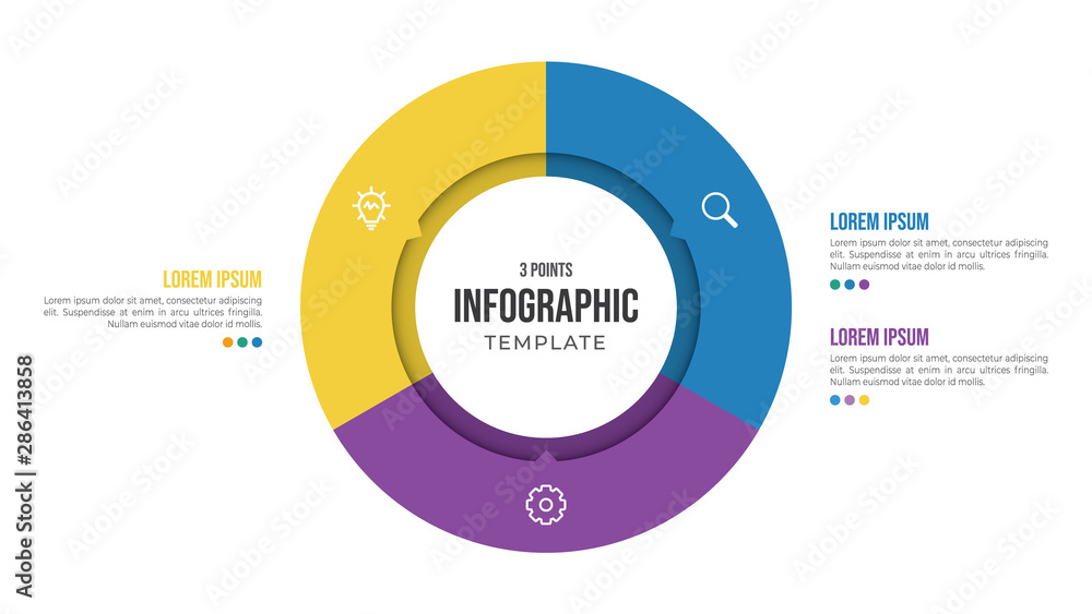 3 points circular infographic element template with icons and colorful ...
