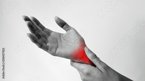 Hand anatomy with red highlight on wrist pain. Wrist pain may cause ...
