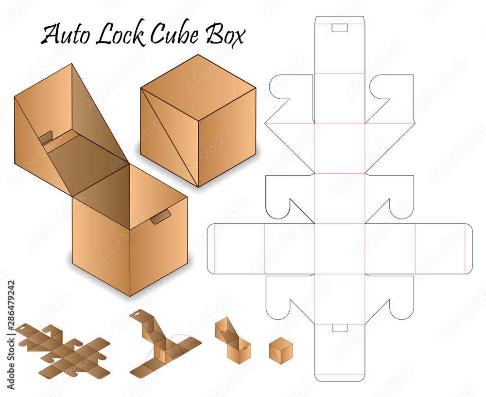 Auto Lock Box packaging die cut template design. 3d mock-up Stock ...