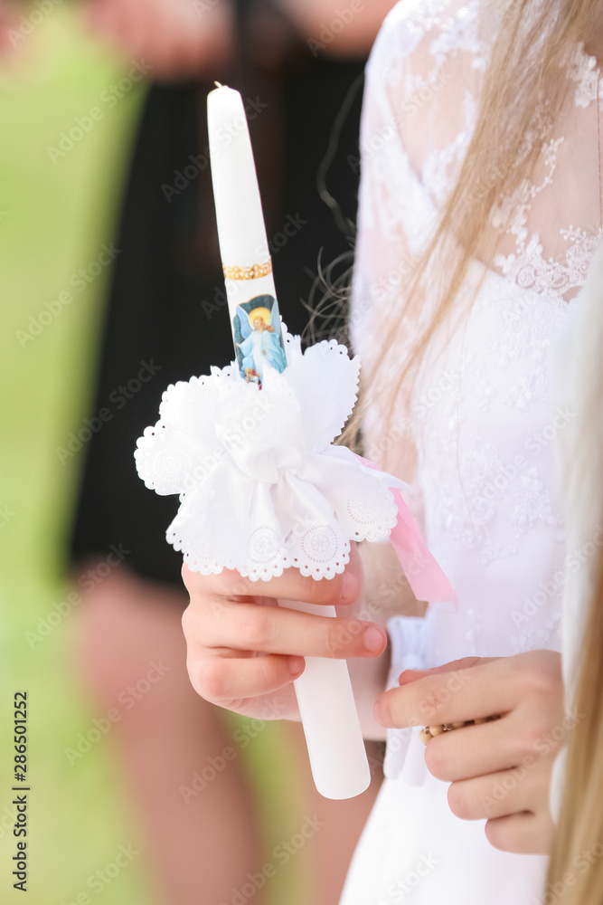 Christian church first holy communion children holding candles, rosary ...