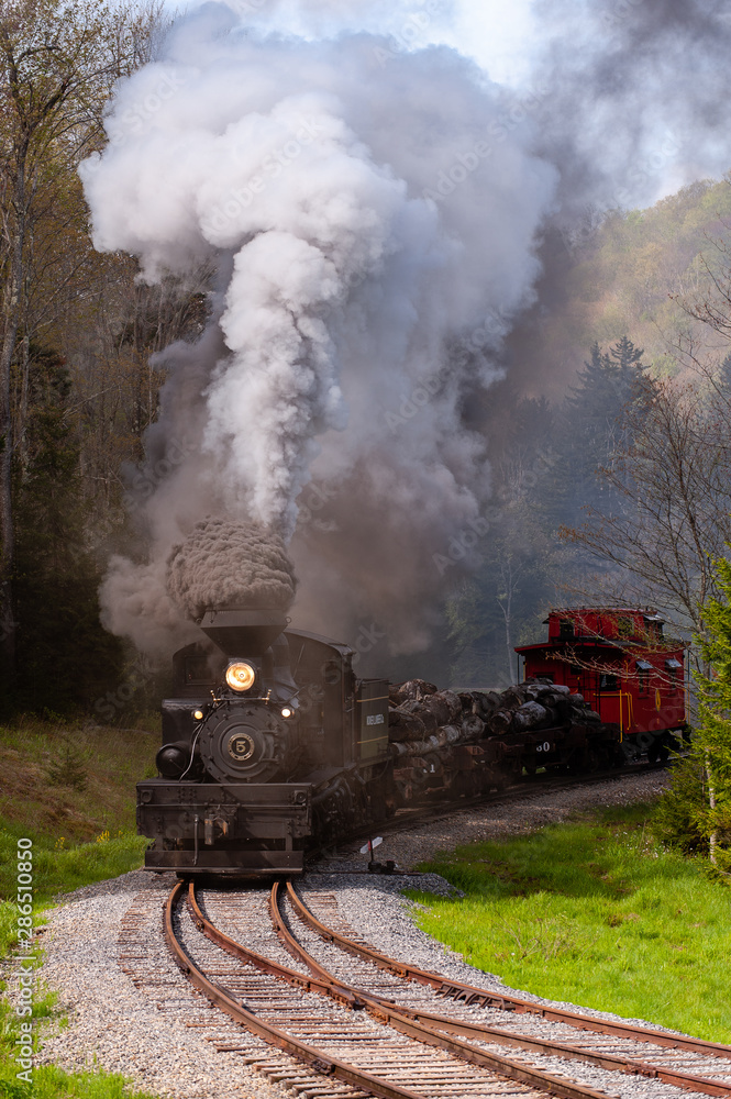Antique Steam Shay Locomotive Train + Caboose + Billowing Smokestack ...