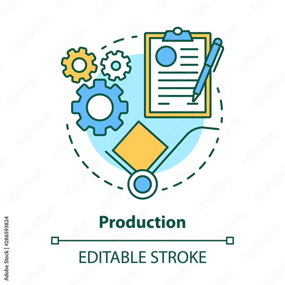 Stock-Vektorgrafik „Production concept icon. Manufacturing process idea thin line illustration ...