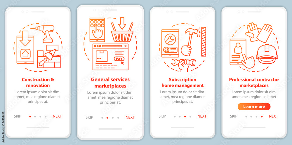 Internet marketplaces onboarding mobile app page screen vector template ...