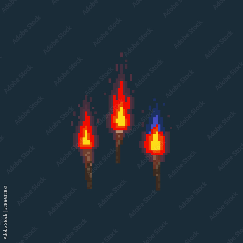 Pixel art glowing torch.8bit. Stock Vector | Adobe Stock