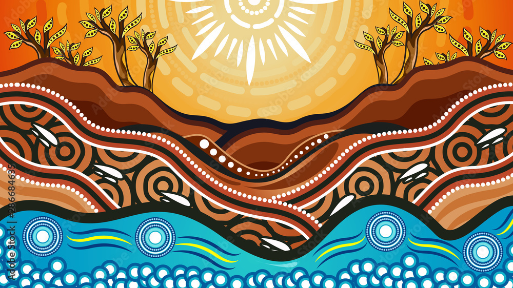 An illustration based on aboriginal style of background depicting ...