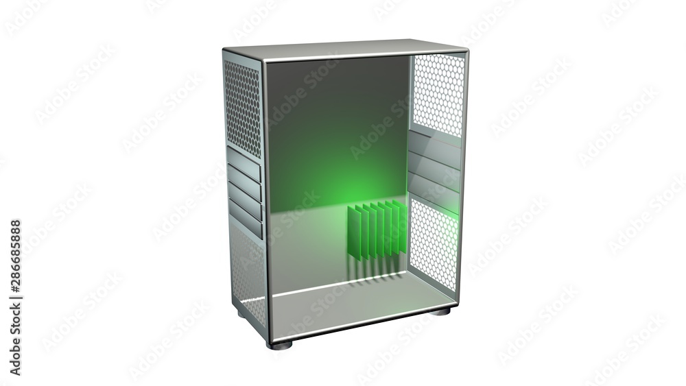 Computer case with vents for airflow . Cooling theme . Interior exposed ...