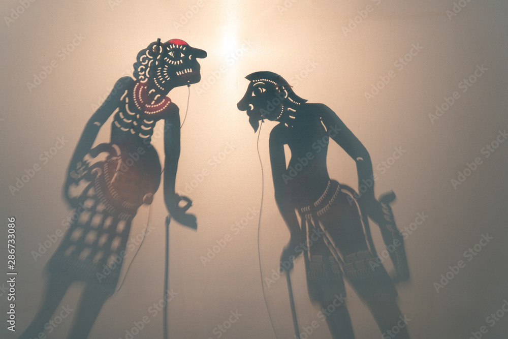 traditional public Shadow puppets set, The actor and the audience are ...