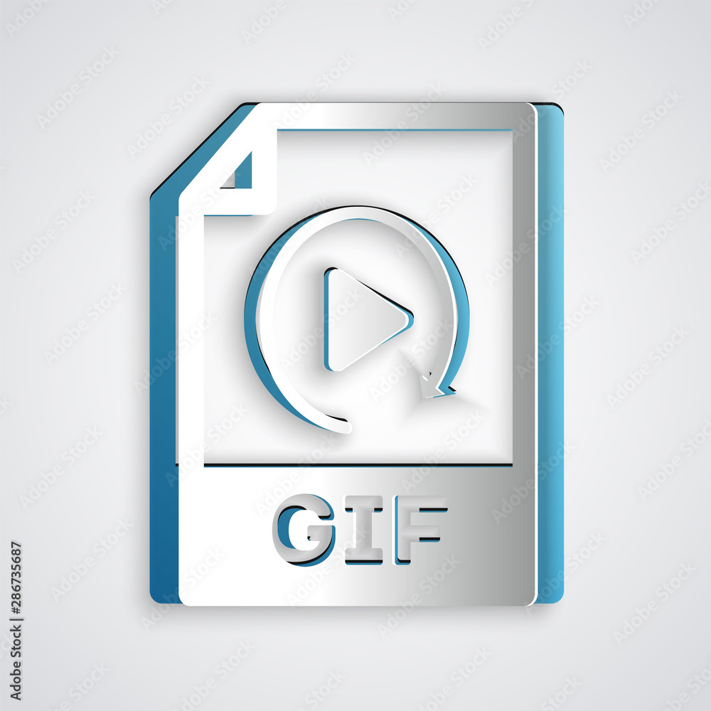 Paper cut GIF file document. Download gif button icon isolated on grey ...