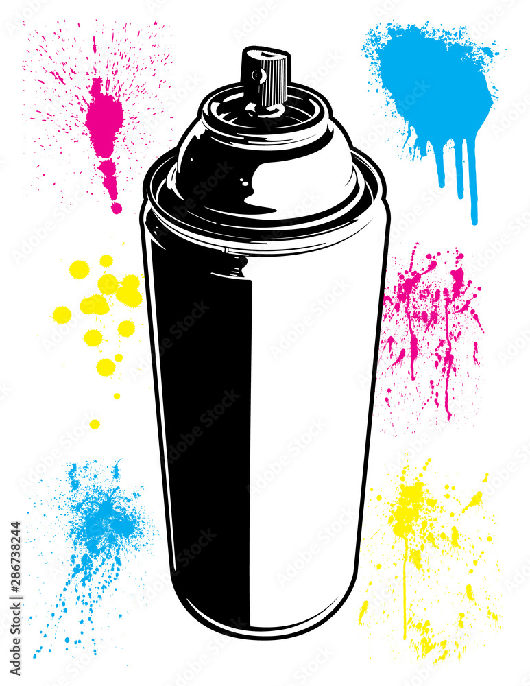 Aerosol Can with Paint Splatter Textures Black and White Cartoon Vector ...