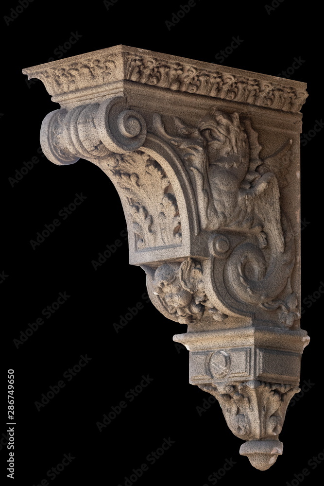 Elements of architectural decorations of buildings, columns and tops ...