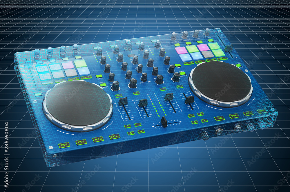Visualization 3d cad model of DJ console, blueprint. 3D rendering Stock ...