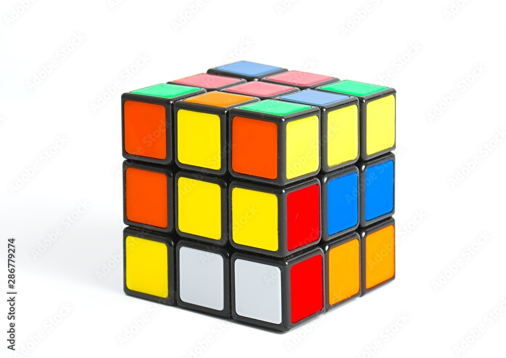 BUDAPEST, HUNGARY - MAY 1, 2016: Unsolved Rubik's cube logic game on ...