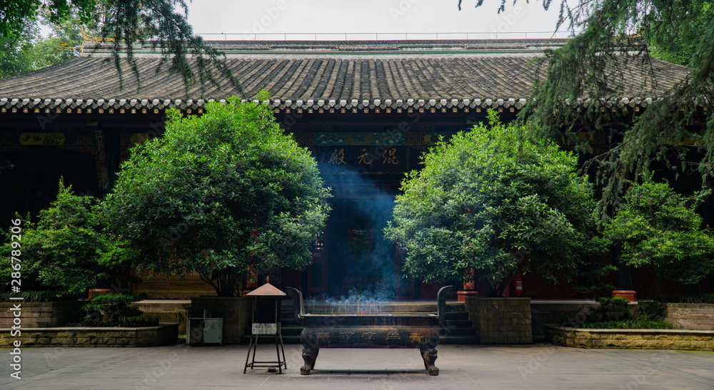 Gaint joss stick urn in QingYang Gong, Chengdu for devotee to place ...