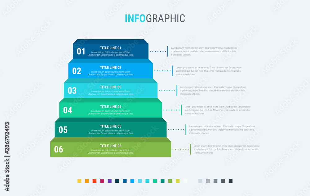 Infographic template. 6 options stairs design with beautiful colors ...