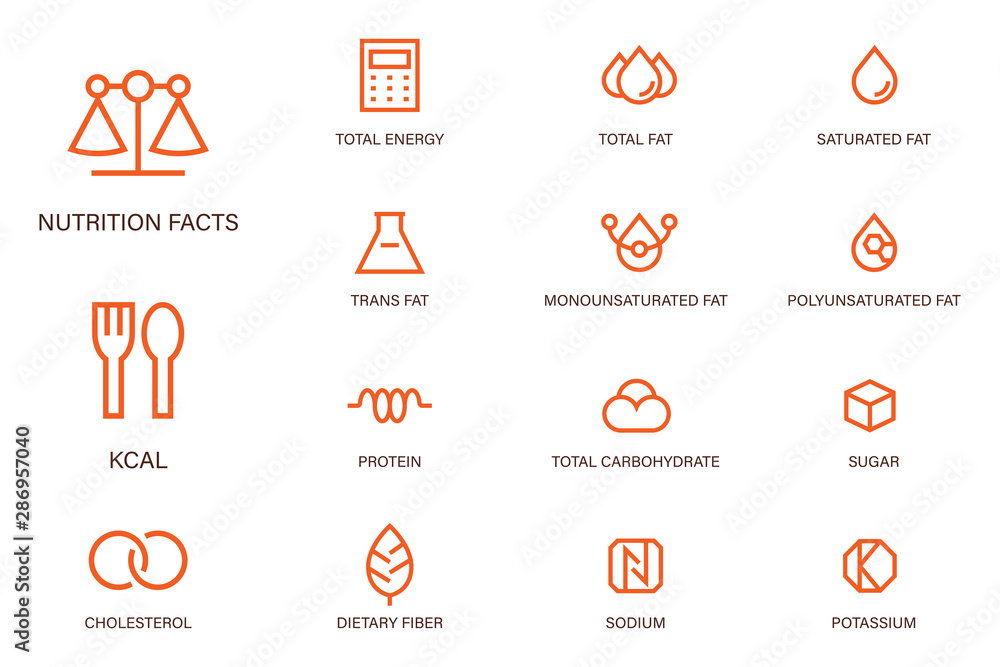 Stock-Vektorgrafik „Nutrition facts outline icon modern sharp corner ...
