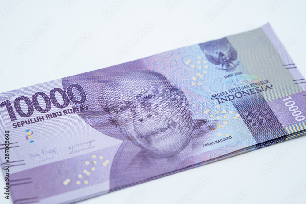 A close up shot of indonesian rupiah banknote of ten thousand rupiahs ...