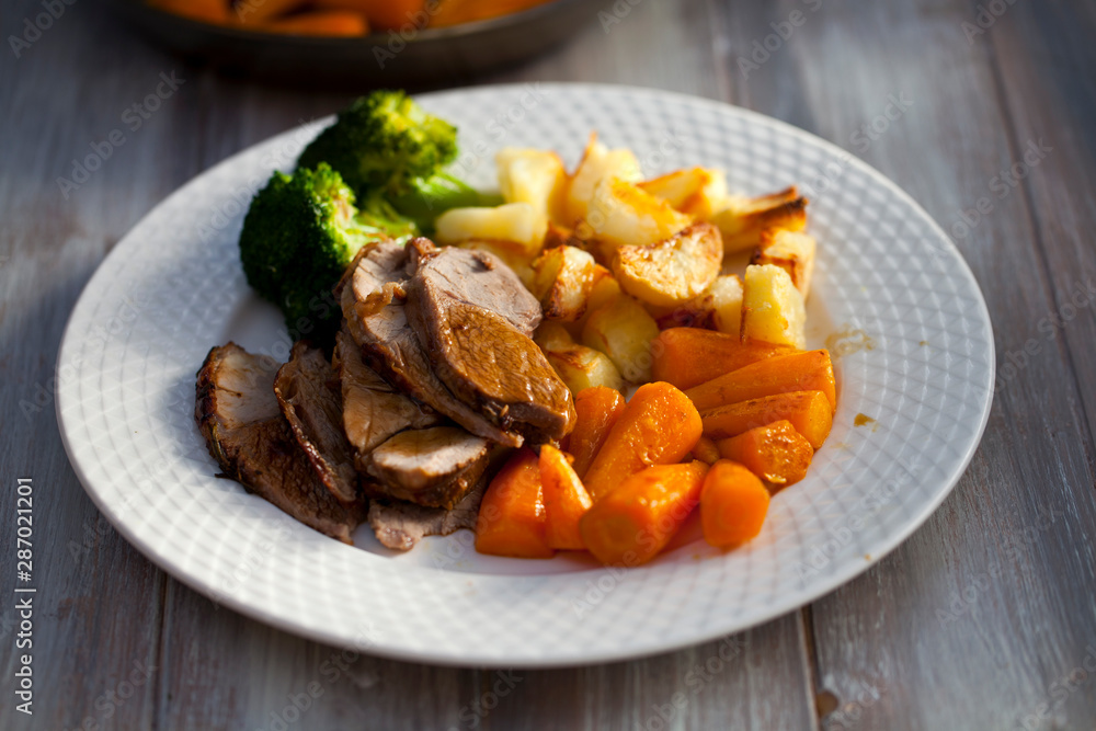 Roast dinner with beef Stock Photo | Adobe Stock
