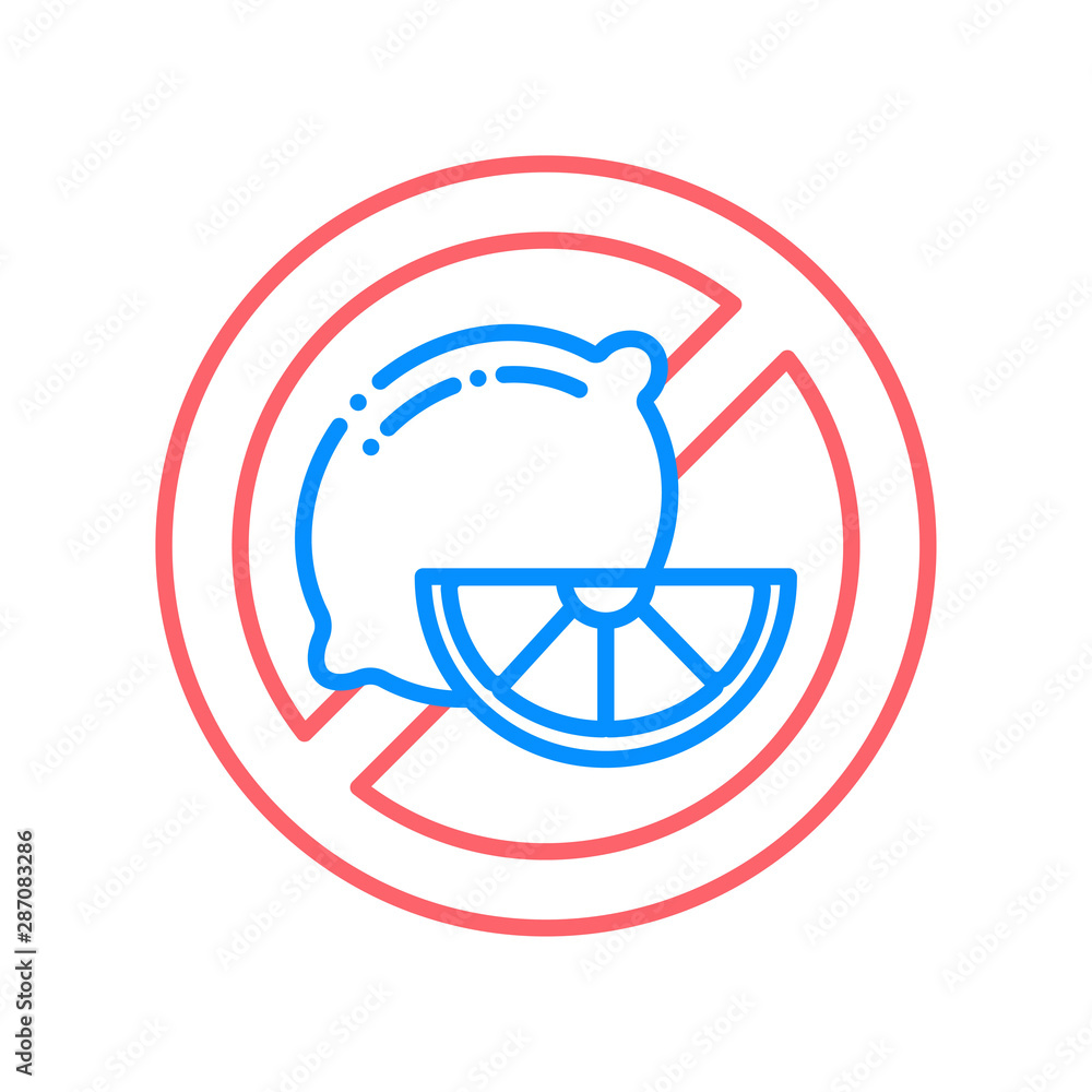 Citrus free line color icon. Allergy food. Lemon, fruit prohibition ...