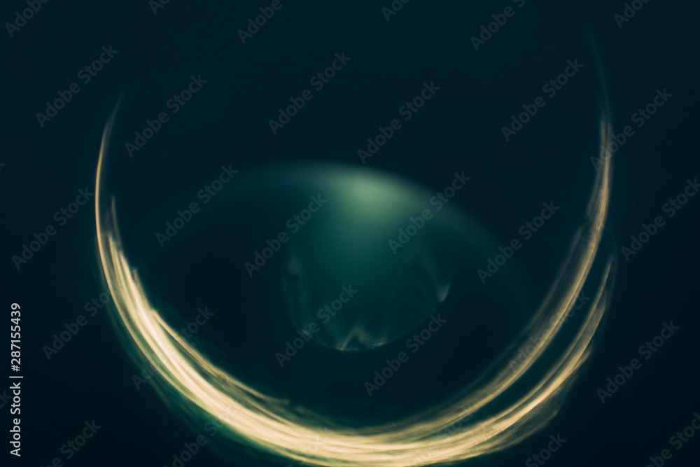 Blur lens flare. Teal blue abstract art background. Yellow strokes glow ...