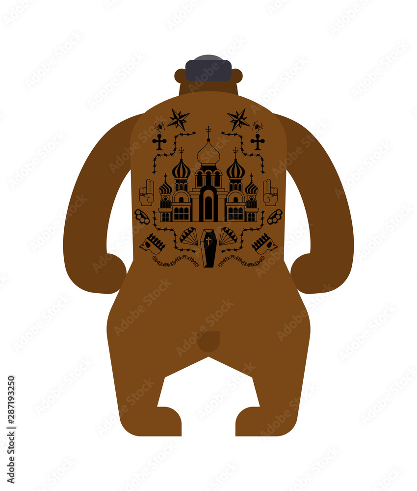 Russian Bear back prison tattoo. Russia sign Prisoner mafia tattooing ...