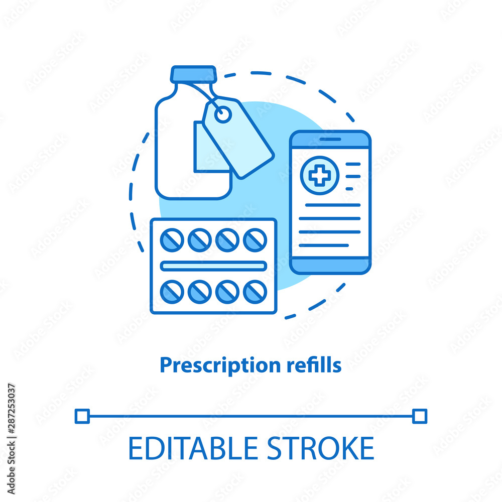 Prescription refills concept icon. Pharmacy idea thin line illustration ...