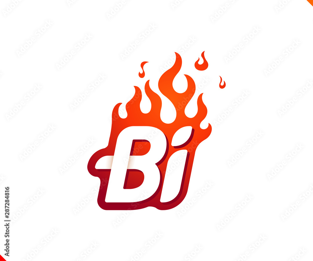 Uppercase initial logo letter BI with blazing flame silhouette, simple ...