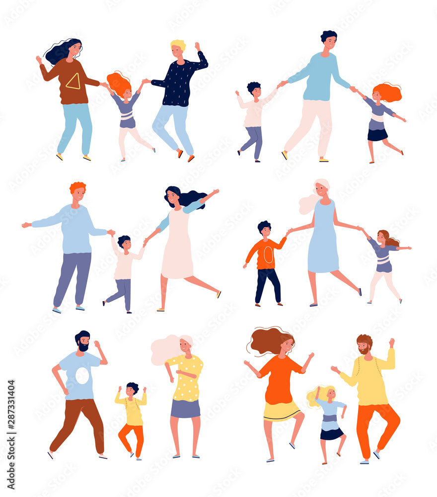 Dancing family. Kids playing and dancing with parents mother father ...