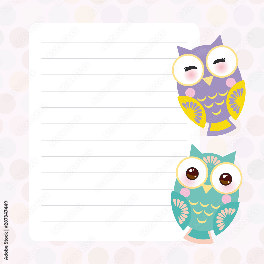 Kawaii bright colorful owls, funny birds, muzzle with pink cheeks and ...