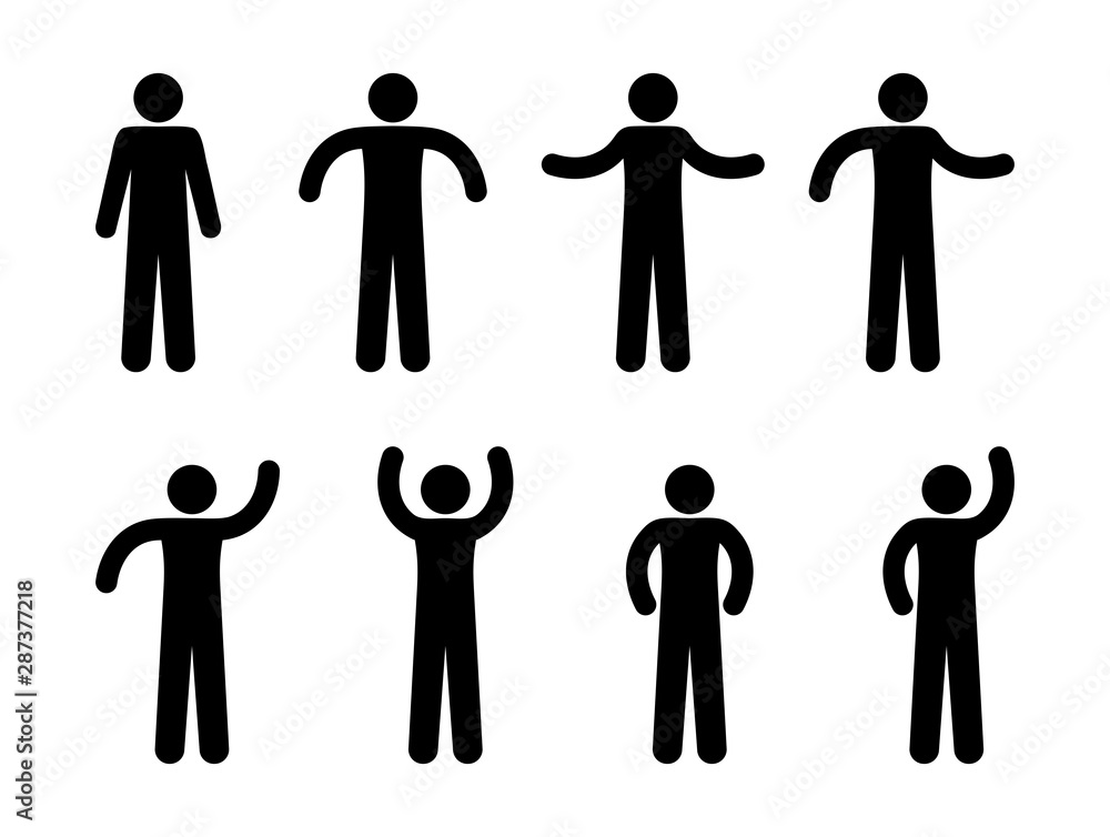 Stick figure man illustration, different poses and gestures, waved ...