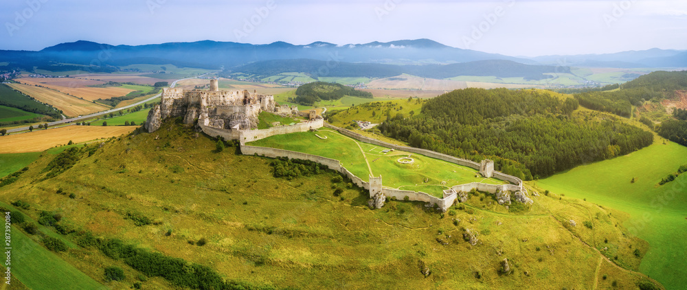 Aerial view of Spis (Spiš, Spišský) castle, Unesco Wold Heritage ...