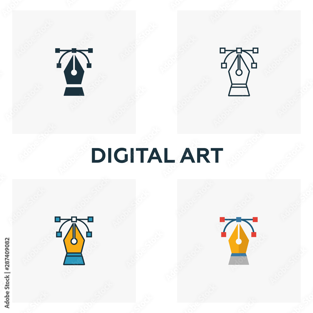 Digital Art icon set. Four elements in diferent styles from design ui ... Digital Art icon set. Four elements in diferent styles from design ui ...