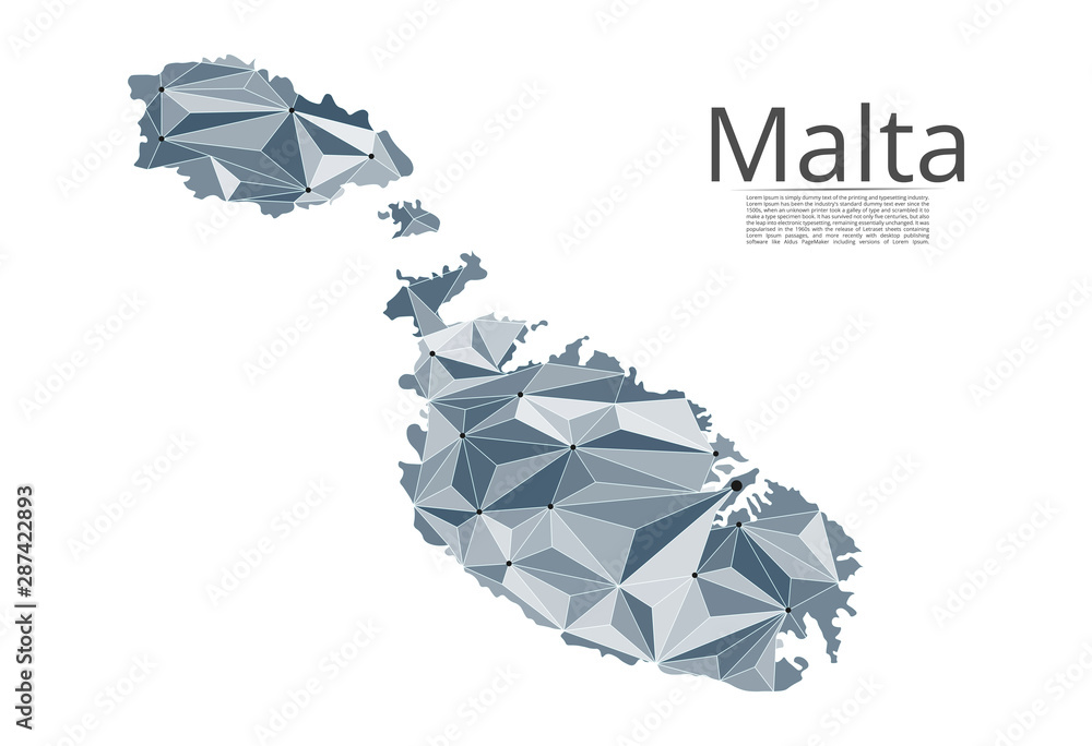 Map of Malta connection. Vector low-poly image of a global map with ...
