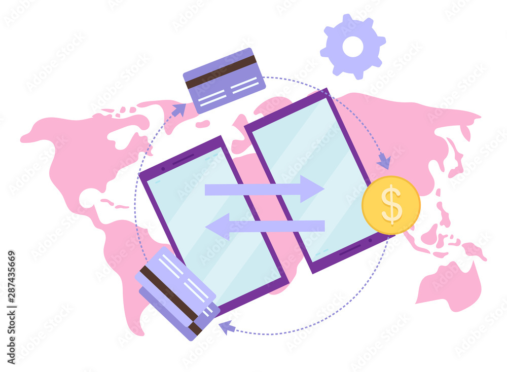 Global payment system flat vector illustration. International financial ...