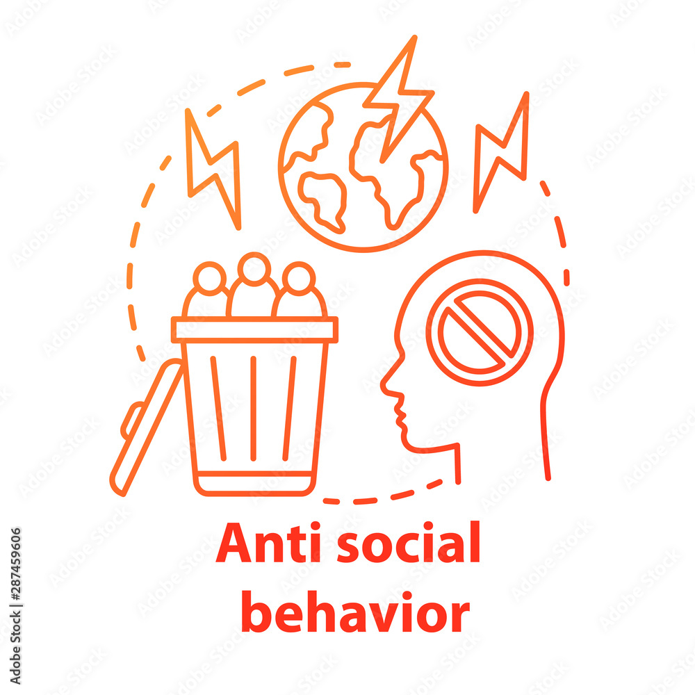 Anti social behavior concept icon. Antisocial behaviour. Crimes against ...