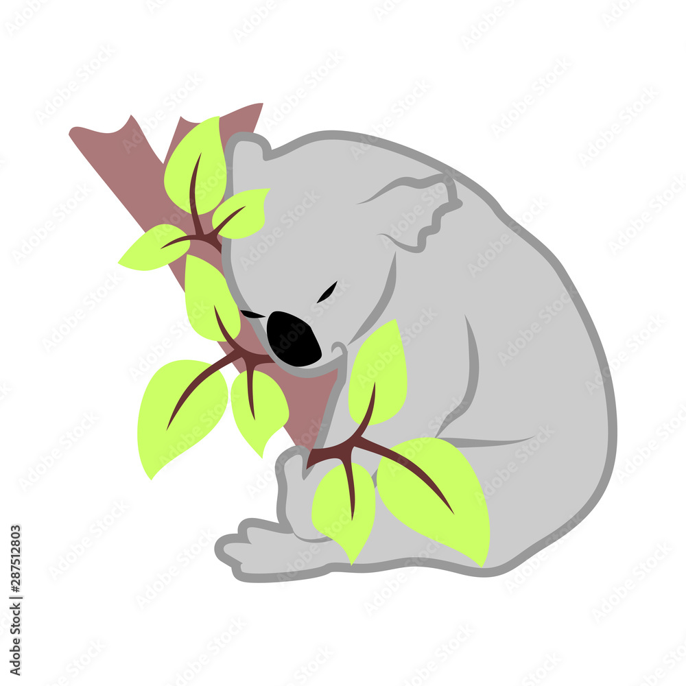 Simple vector clipart of a sleeping koala among tree leaves. Sitting ...