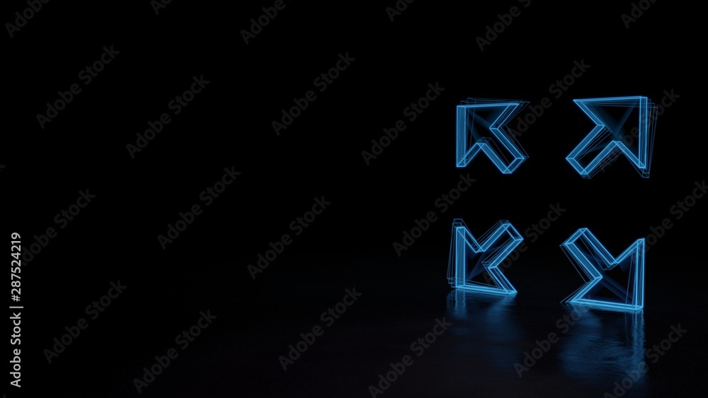 3d glowing wireframe symbol of symbol of expand isolated on black ...