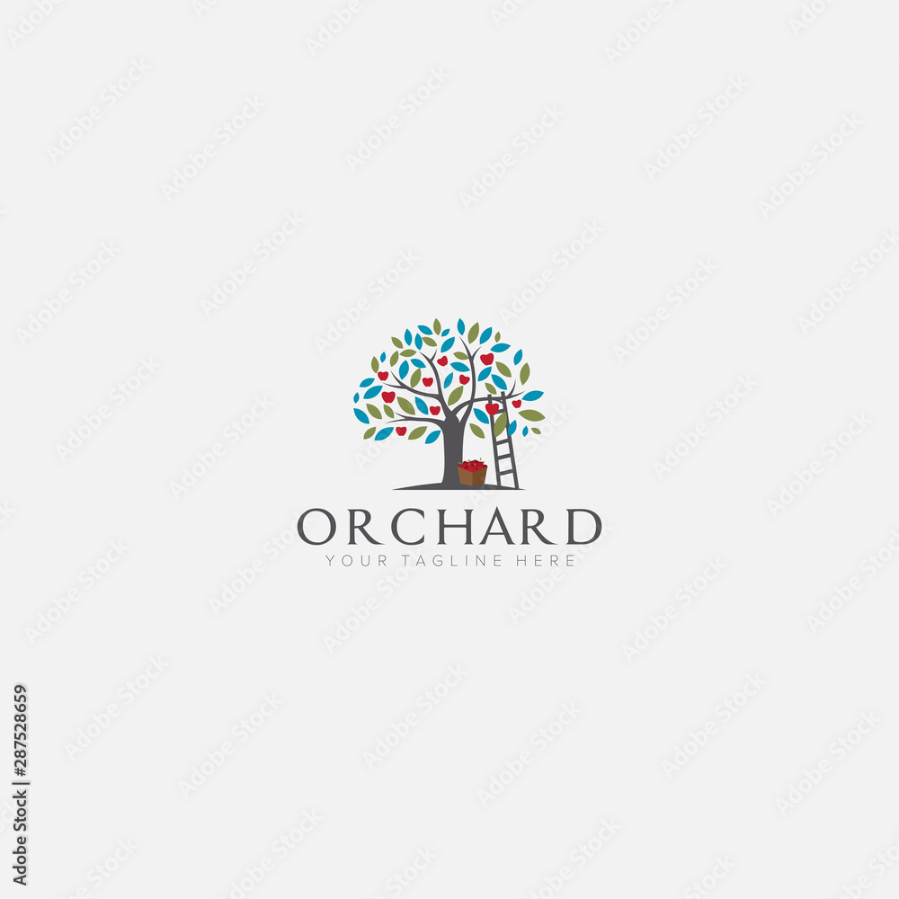 apple tree logo designs with stairs orchard Stock Vector | Adobe Stock