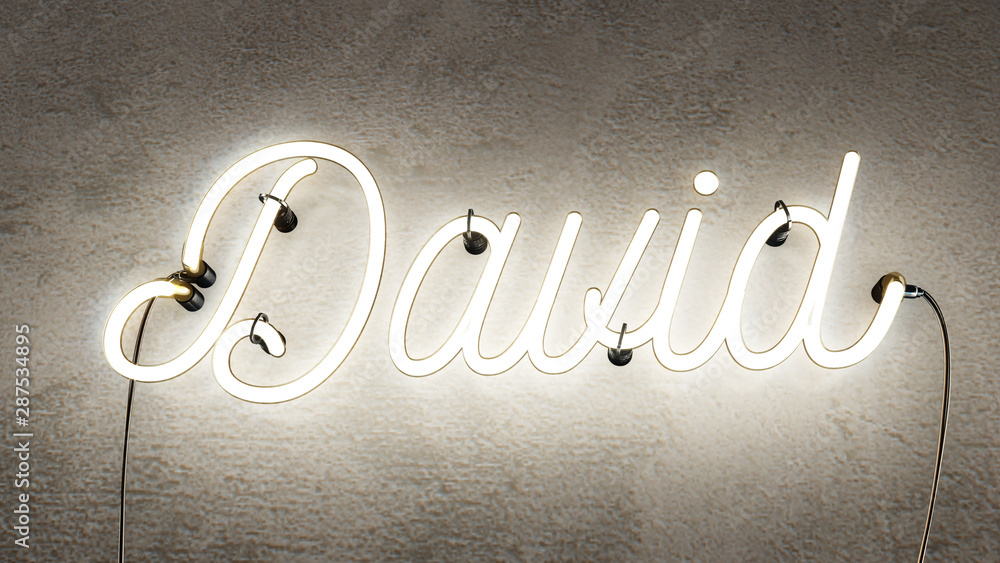Neon sign that says the boys name David in bright white colours, on a ...