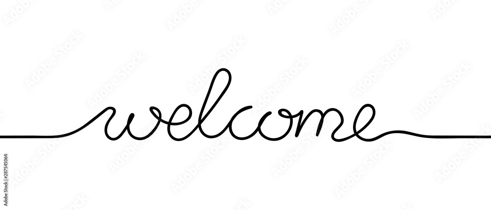 Continuous black line drawing word Welcome. Minimalist welcome concept ...