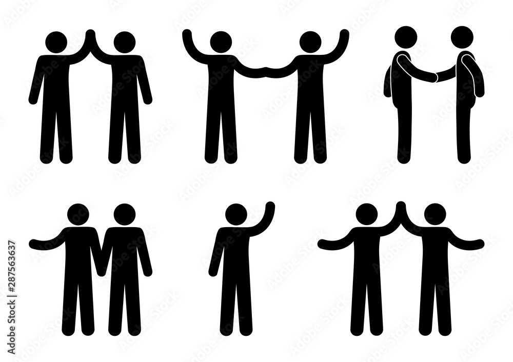 handshake icon, stick figure man, people hold hands, human silhouette ...