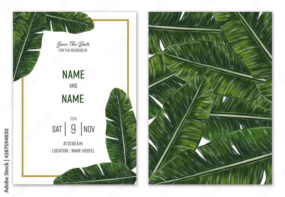 Banana leaf Wedding invitation card, save the date, thank you, brochure ...