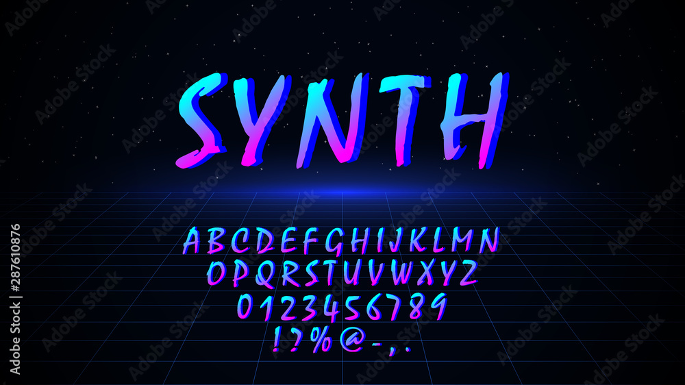 Font in 80s 90s style. Retrowave synthwave vaporwave design letters ...