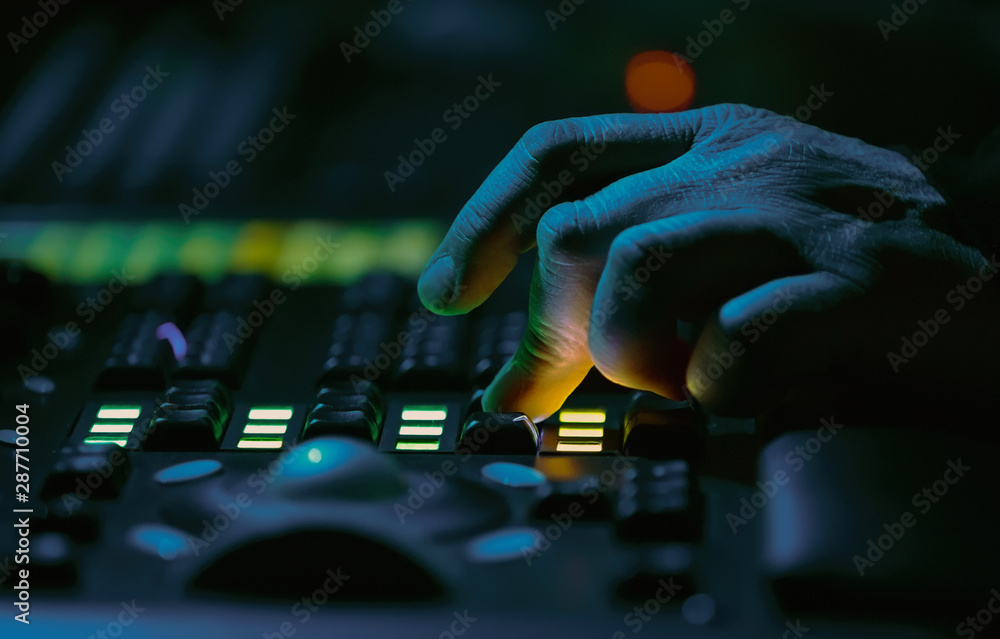 Professional concert lighting mixer panel with sliders,regulators in ...