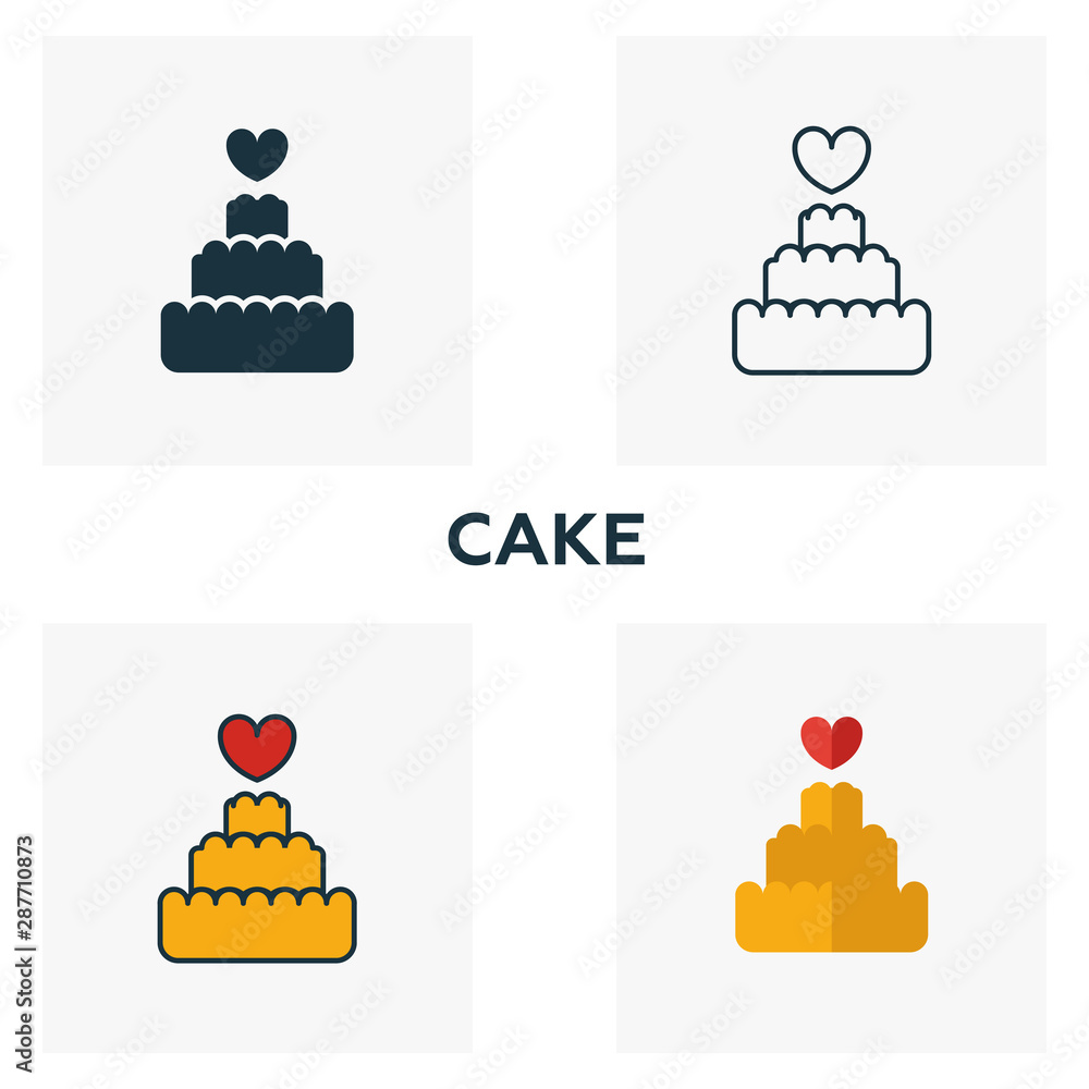 Cake icon set. Four elements in diferent styles from honeymoon icons ...