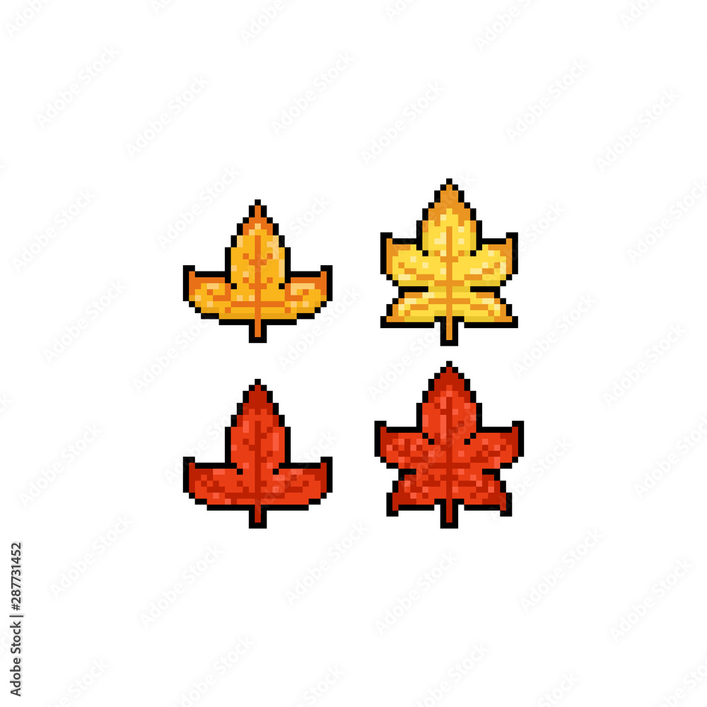 Pixel art cartoon maple leaves set.8bit.autumn. Stock Vector | Adobe Stock
