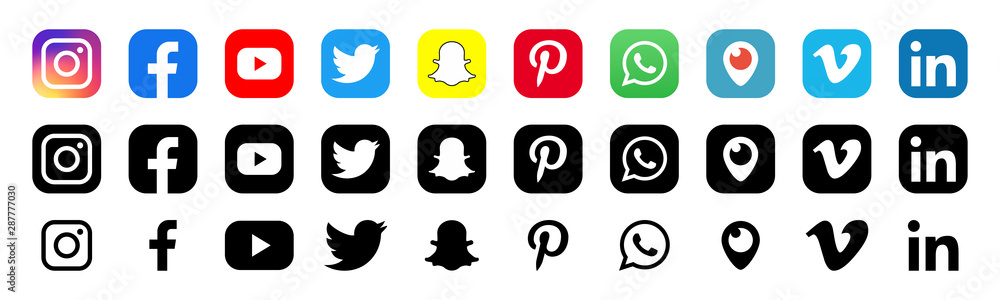Vector de Stock Facebook, twitter, instagram, youtube, snapchat, pinterest, whatsap, linkedin ...