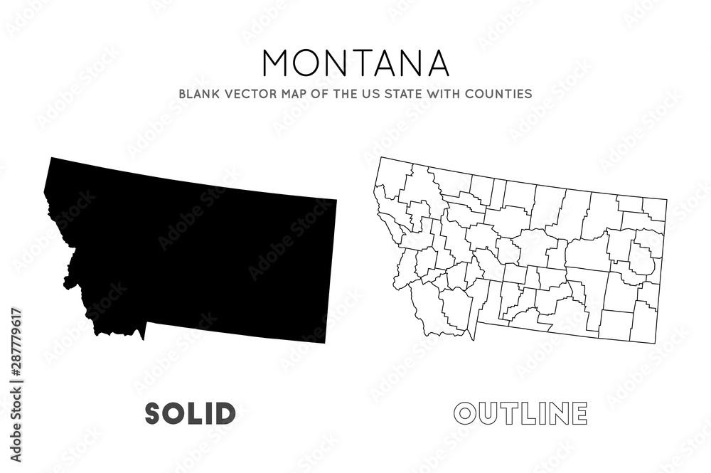 Montana map. Blank vector map of the US State with counties. Borders of ...